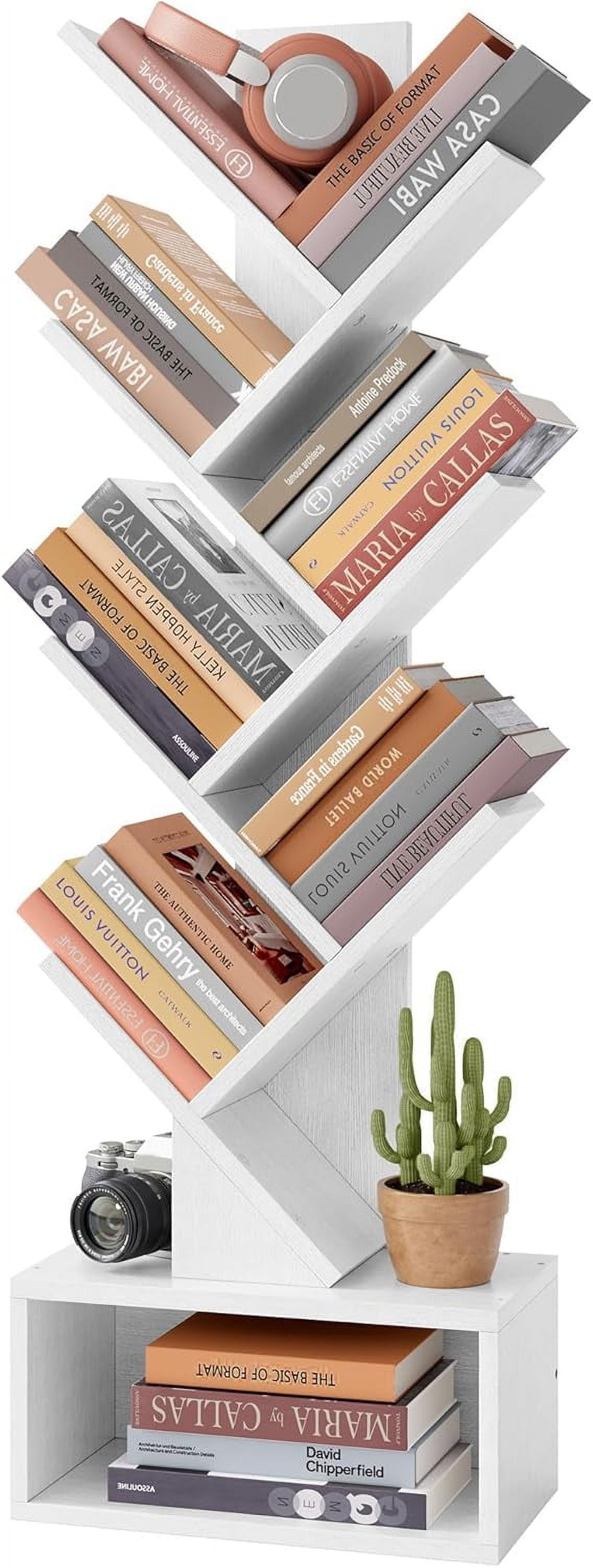 6 Tier Tree Bookshelf, Tall Bookcase with Drawer, Freestanding Book ...