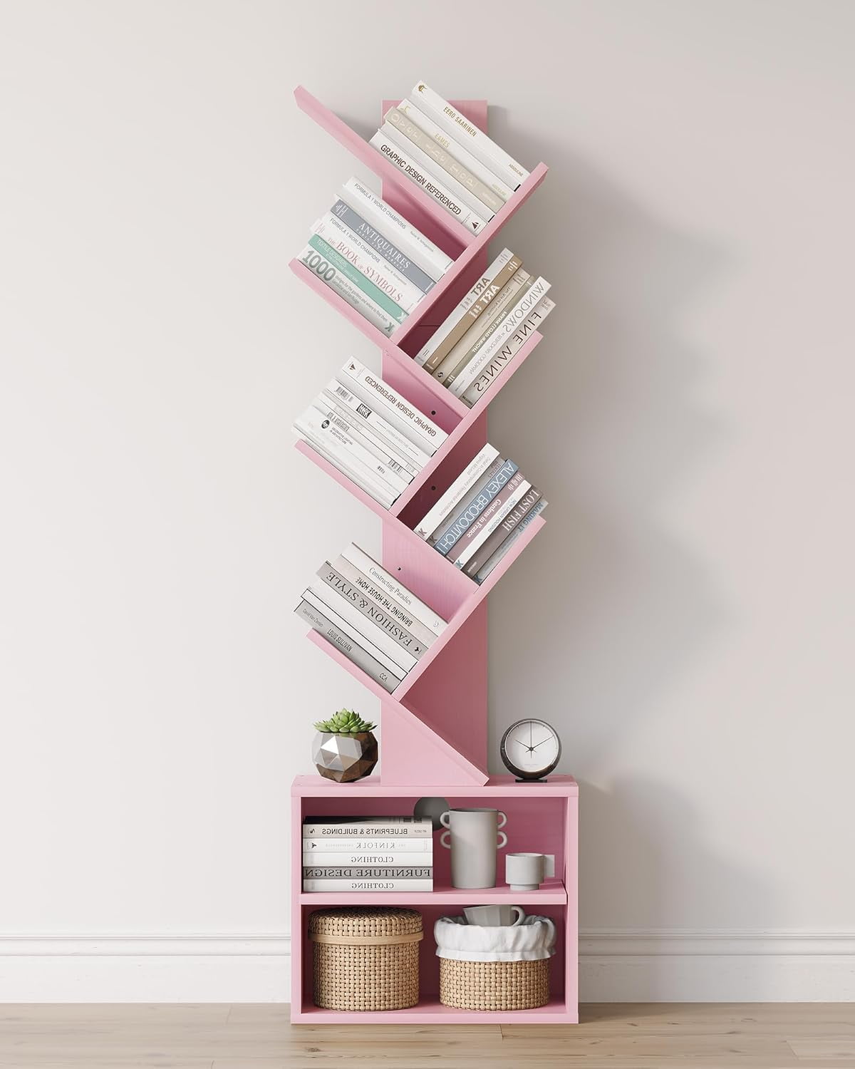 6 Tier Tree Bookshelf, Small Bookcase with Storage Cabinet, Modern Tall ...
