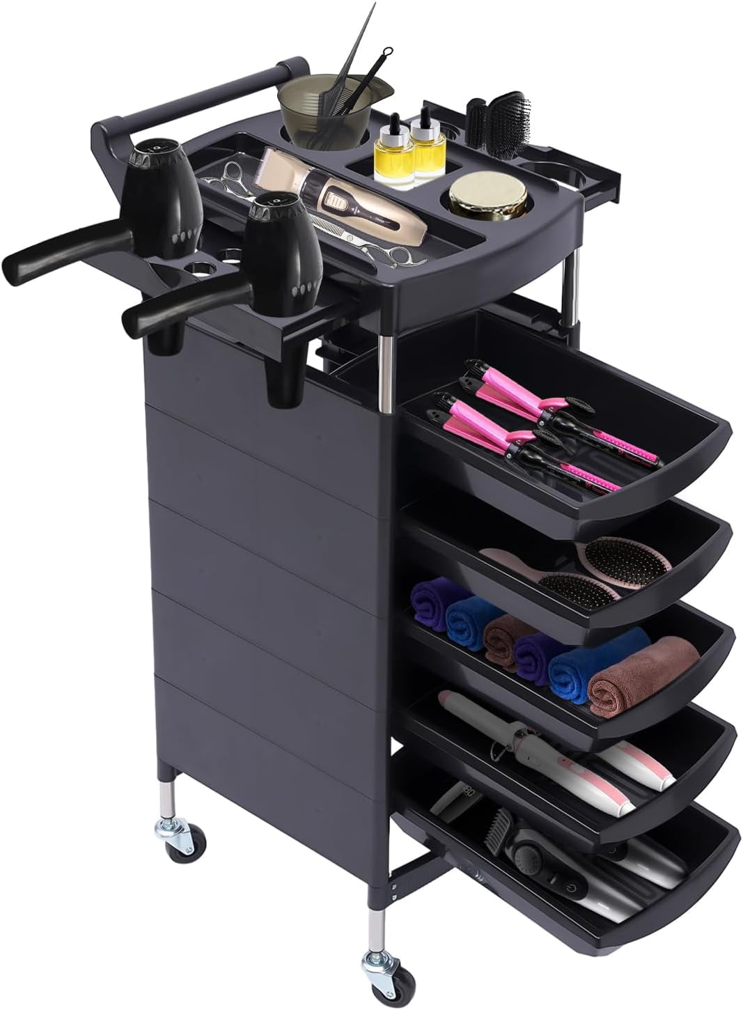 6-Tier Trolley Cart with Wheels for & Grooming - Rolling Tool Cart with ...