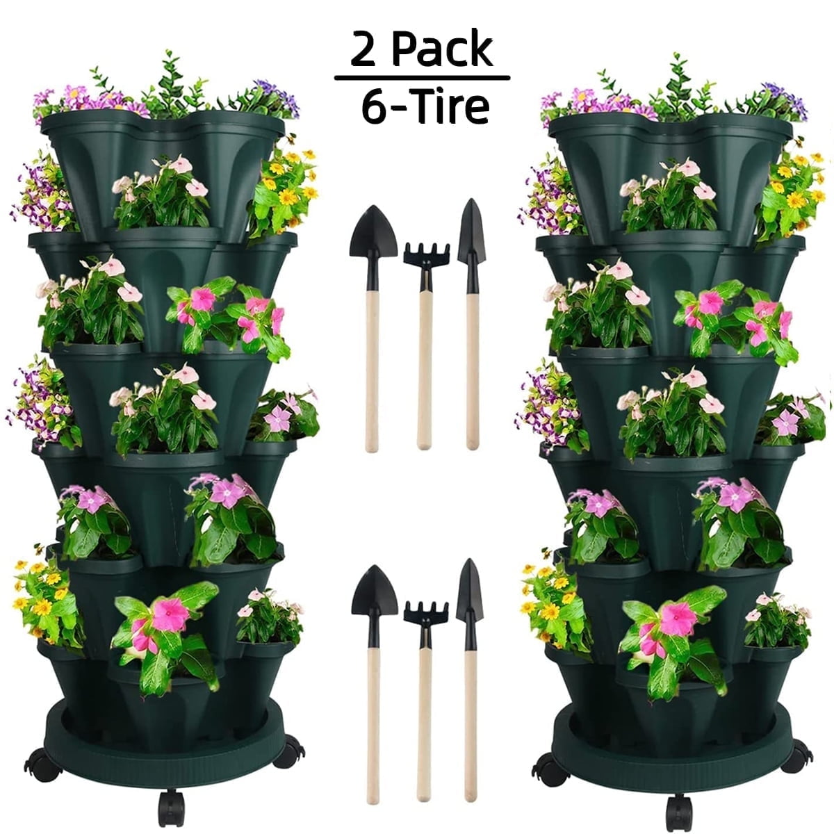 6 Tier Stackable Planting Container, Indoor/Outdoor Vertical Garden ...