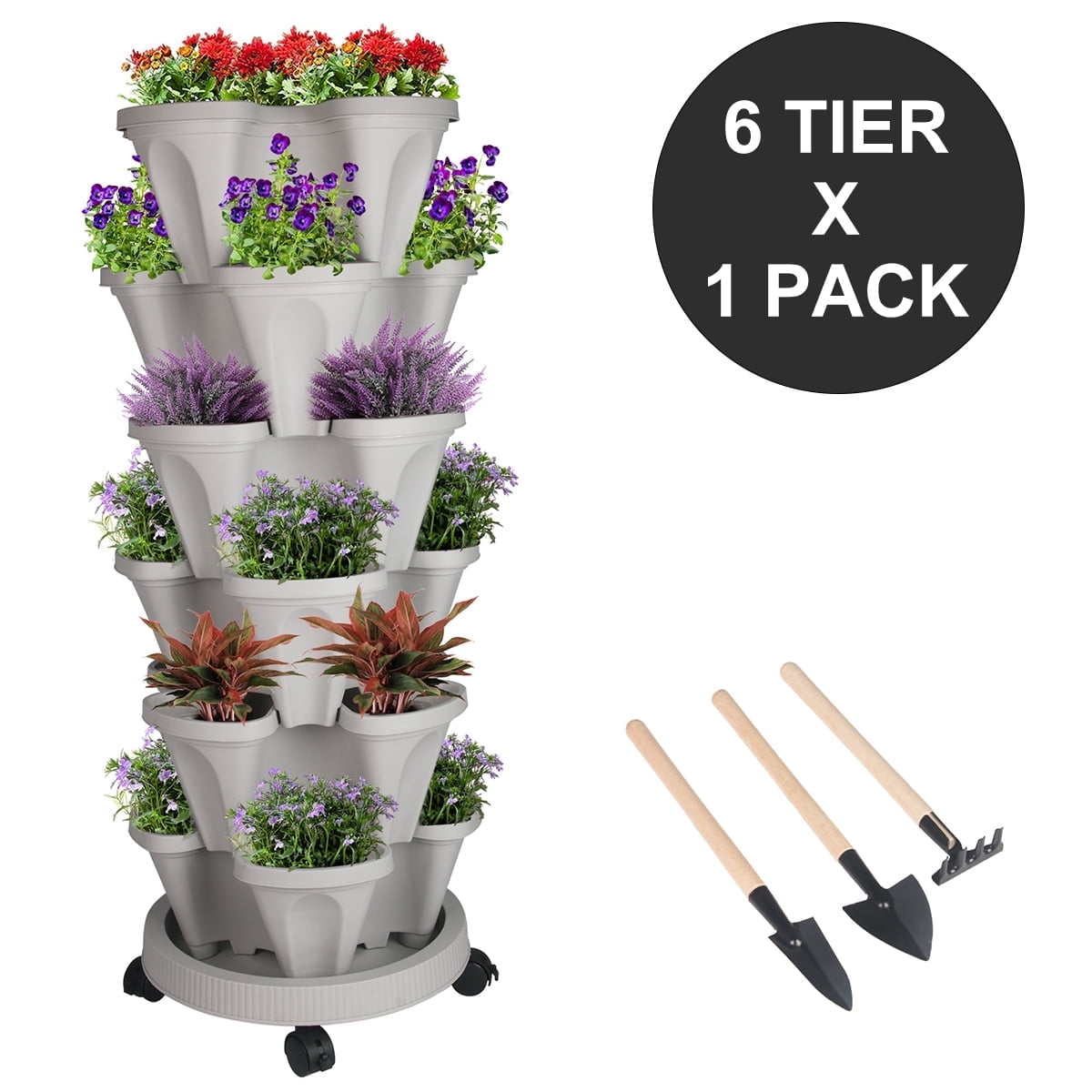 6 Tier Vertical Gardening Stackable Planter with Wheels for ...