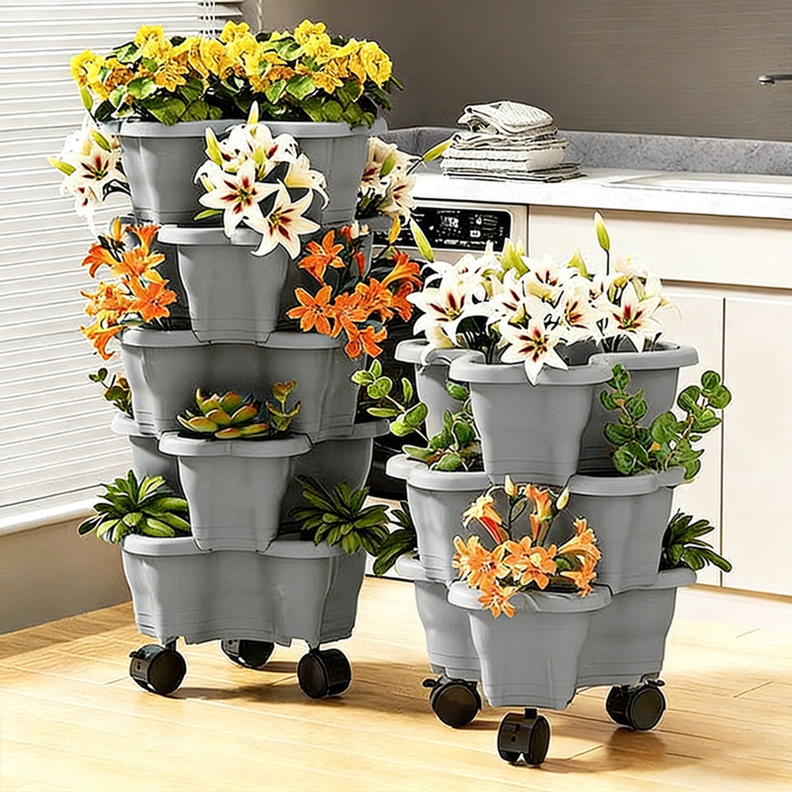 6 Tier Vertical Planter Stackable Tower Planters with Wheels ...