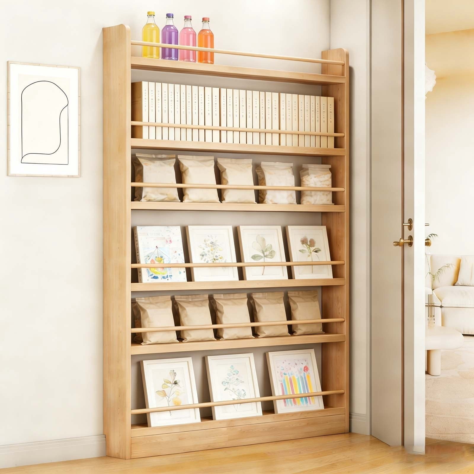 6-Tier Wall Mount Bookshelf | Slim Behind Door Organizer, Space-Saving ...