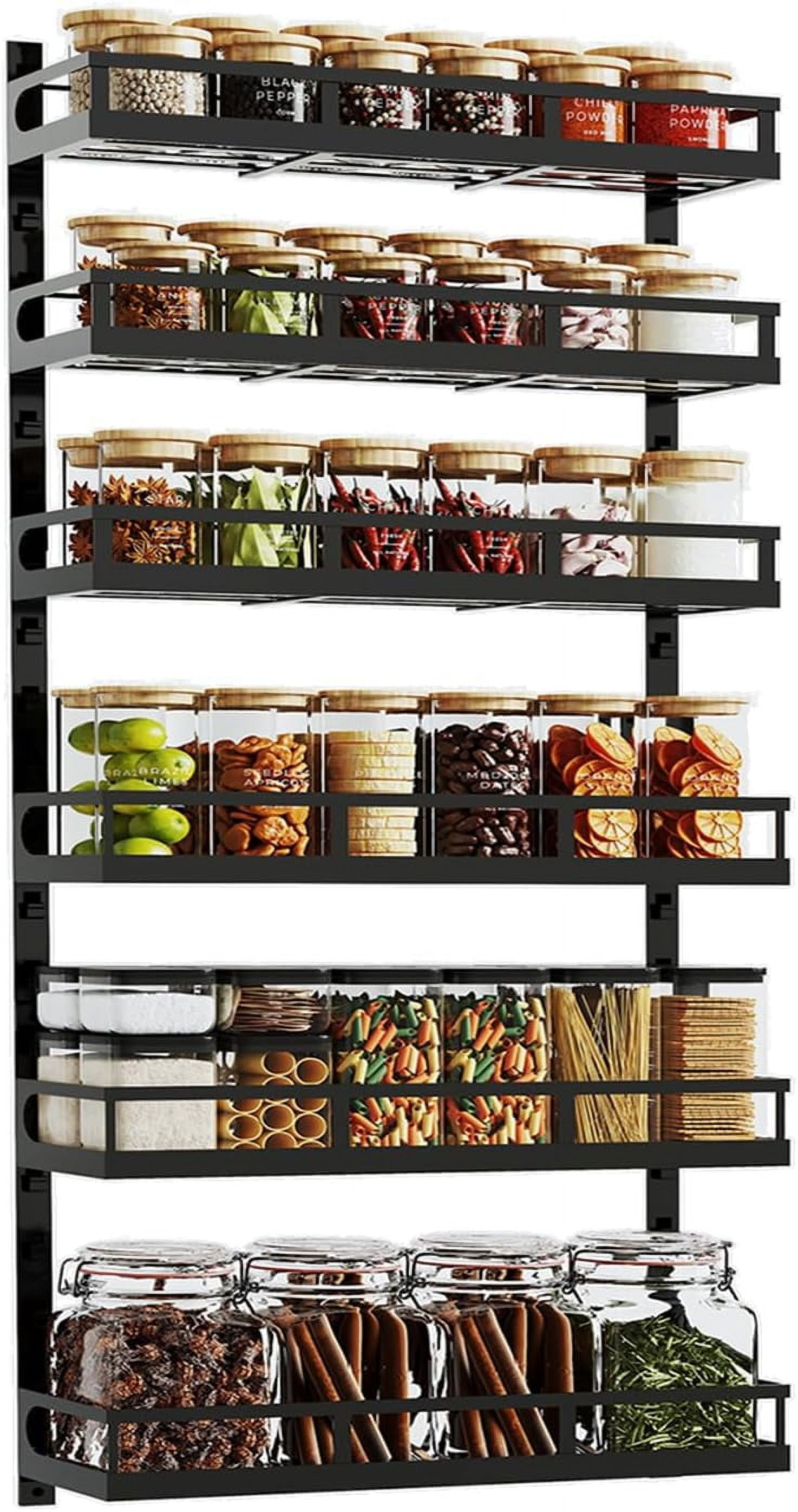 6-Tier Wall-Mounted Spice Rack Organizer with Mixed Basket Sizes ...
