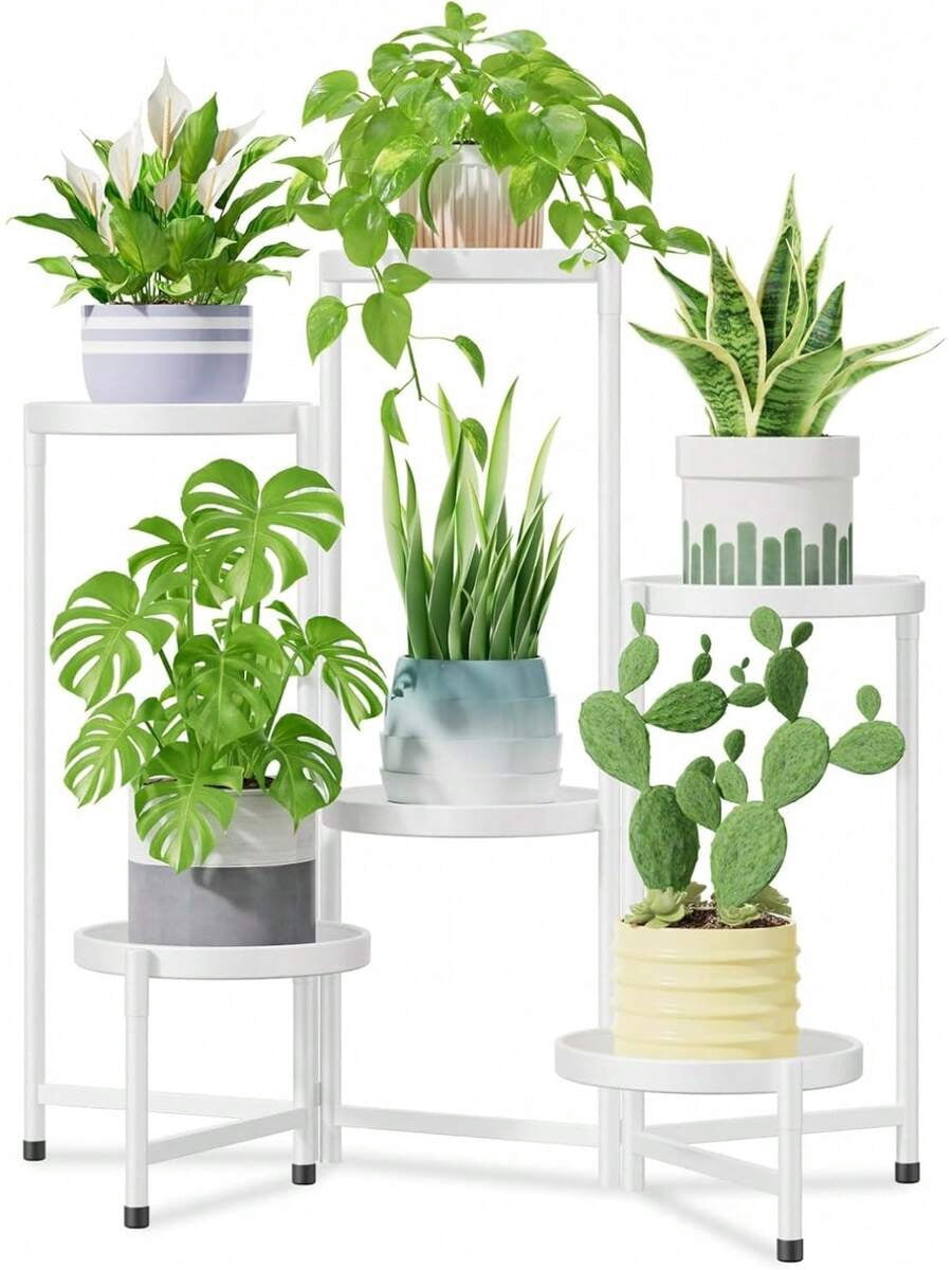 6 Tier White Metal Plant Stand Indoor With 10 Inch Wide Tray, Tiered ...
