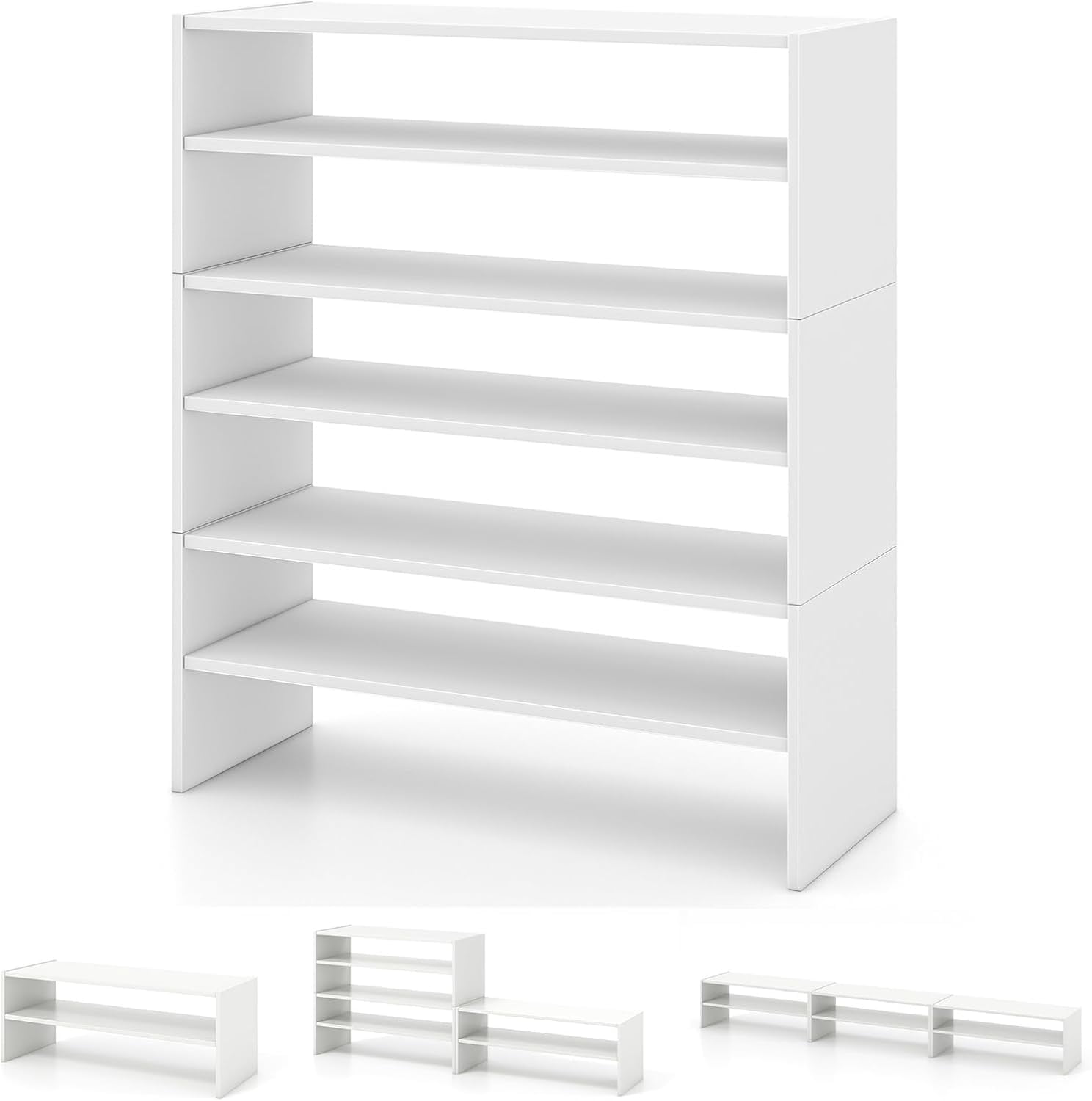 6-Tier White Shoe Rack, 31 Inch Wide Wood Shoe Stand for 18 Pairs, Free ...