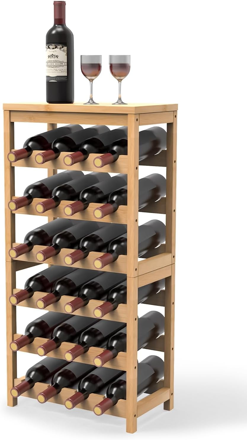 6 Tier Wine Rack Freestanding Floor, 24-Bottle Bamboo Wine Storage ...