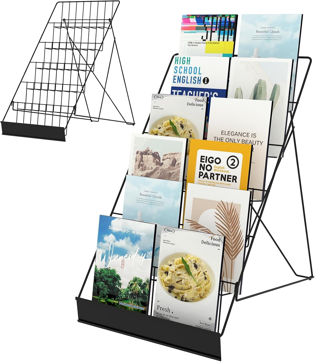 6 Tier Wire Countertop Racks,18" Wide Metal Book Display Rack Magazine ...
