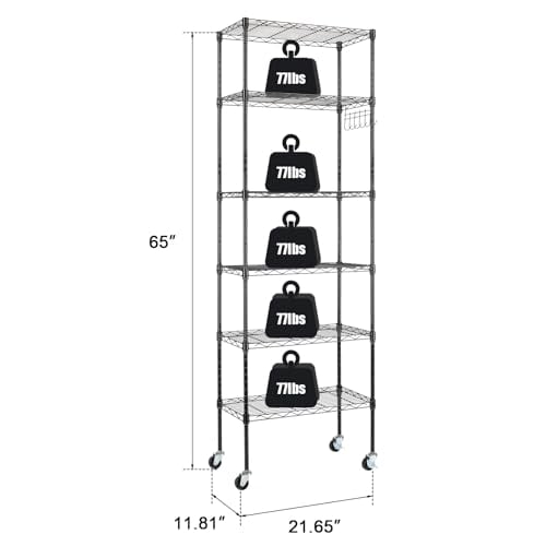 6 Tier Wire Metal Storage Rack with Wheel,Shelving Unit Organizer for ...