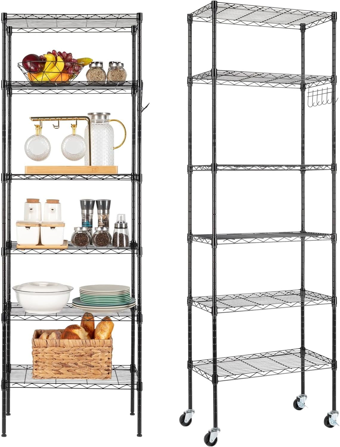 6 Tier Wire Metal Storage Rack with Wheel,Shelving Unit Organizer for ...