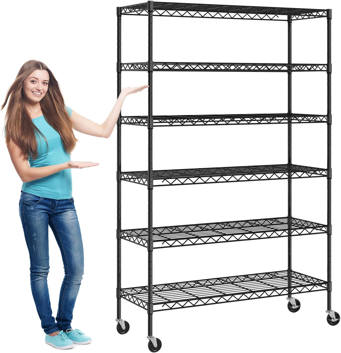 6 Tier Wire Rack Storage Shelves Wire Shelving Unit with Wheels Heavy ...
