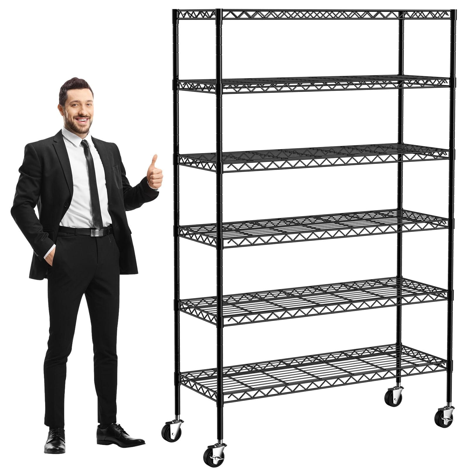 "6-Tier Mobile Steel Shelving, 2100Lb, Adjustable Storage Rack with Casters, 48""Lx18""Wx82""H ...