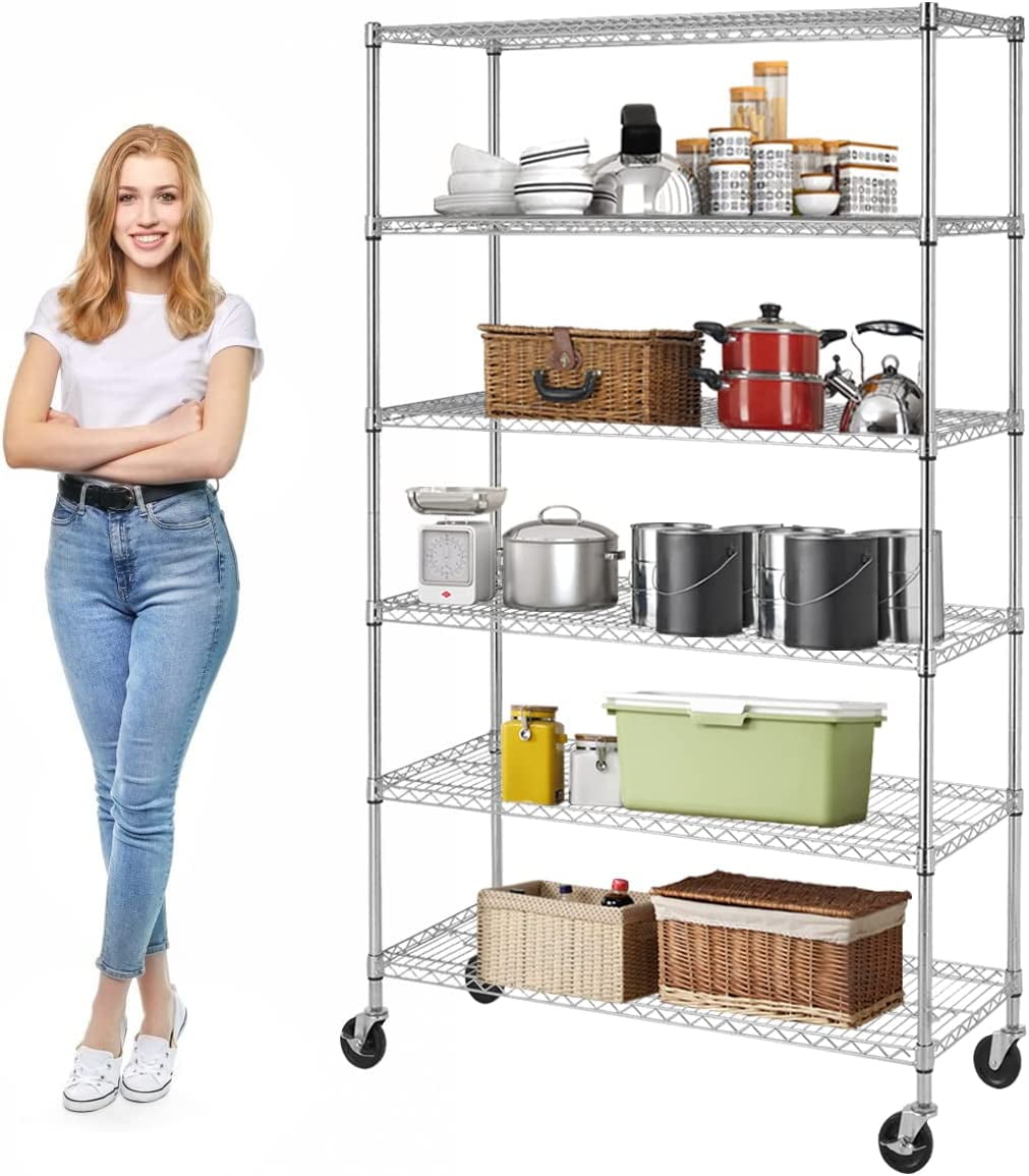 6-Tier Wire Shelving Unit 6000lb Capacity NSF Heavy Duty Steel Height Adjustable Storage Shelves ...