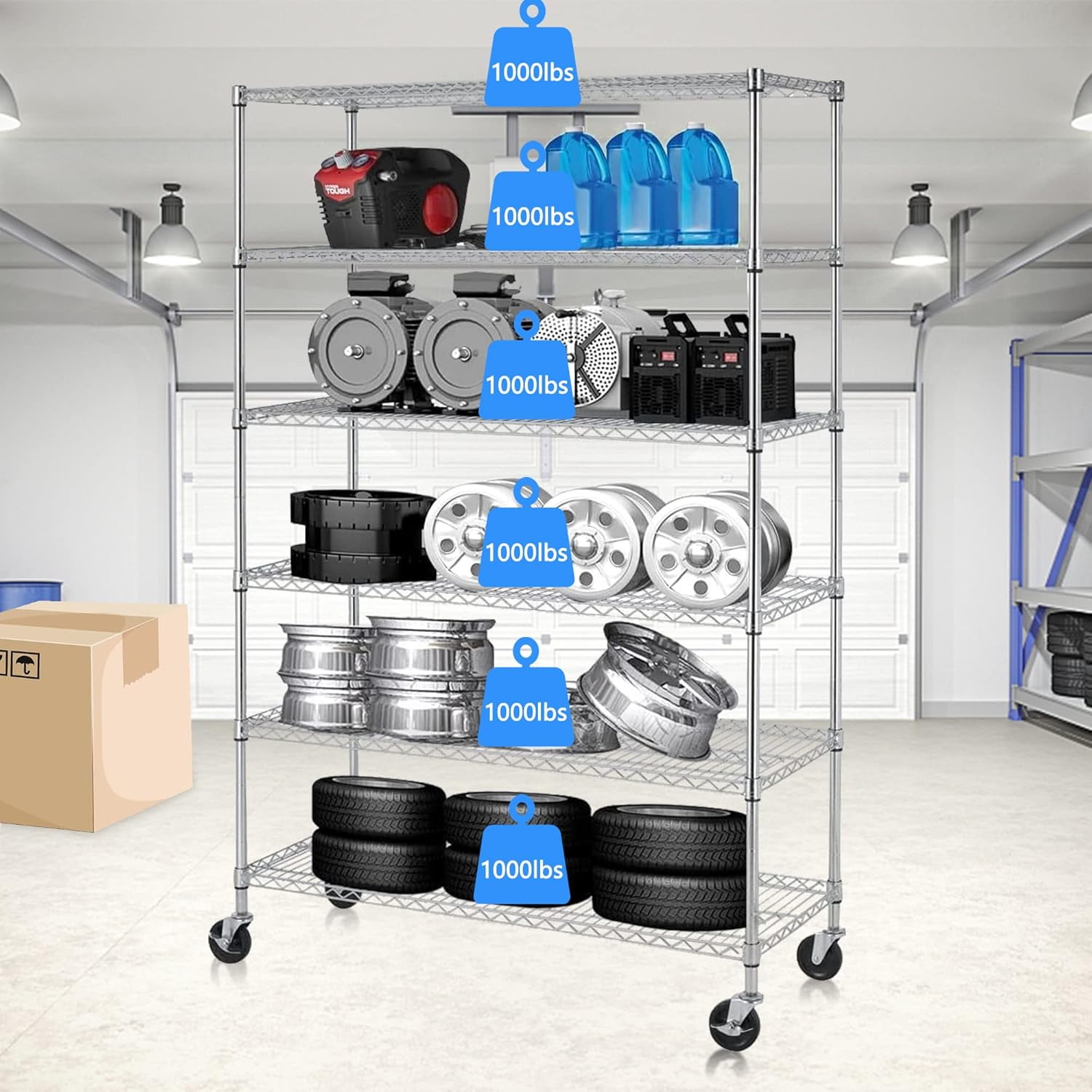 6 Tier Wire Shelving Unit 78''H x 48''W x 18''D Heavy Duty Shelving ...