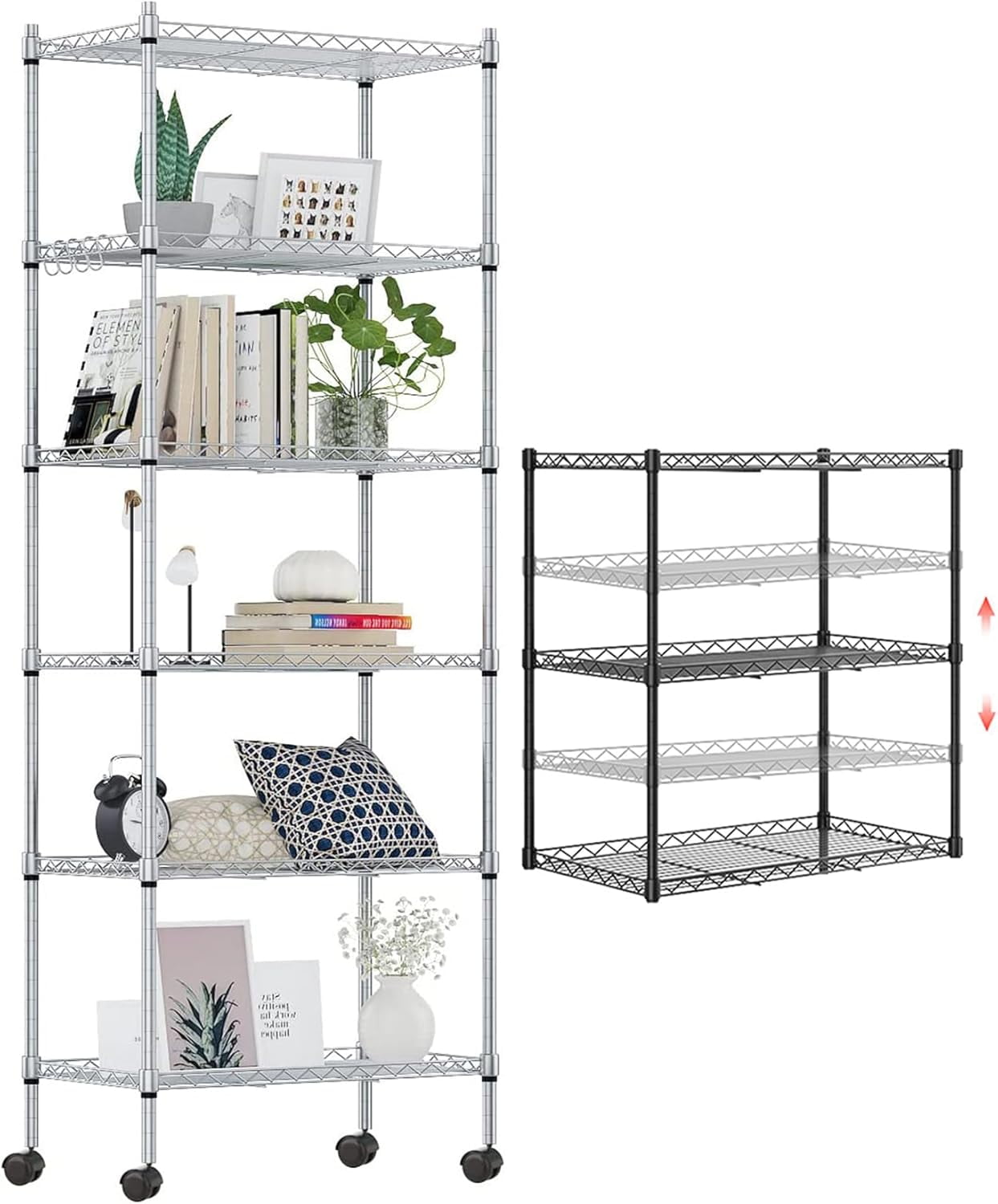 6-Tier Wire Shelving Unit, Adjustable Metal Shelving for Storage, Heavy ...