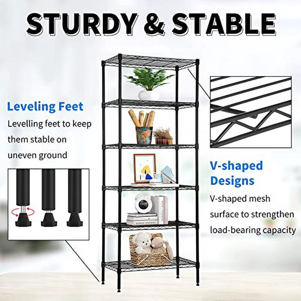 6-Tier Wire Shelving Unit Detachable Storage Shelves with 8 Adjustable ...