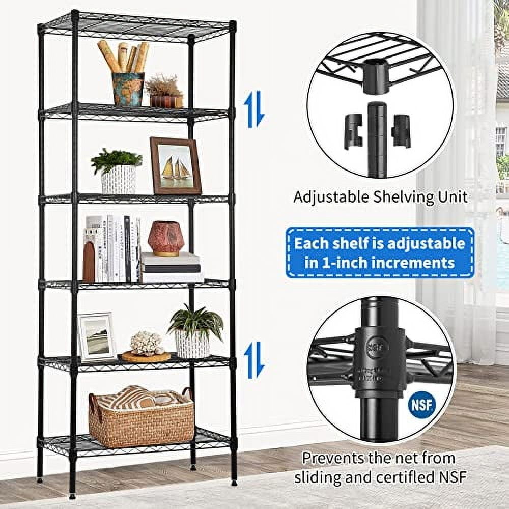 6-Tier Wire Shelving Unit Detachable Storage Shelves with 8 Adjustable ...