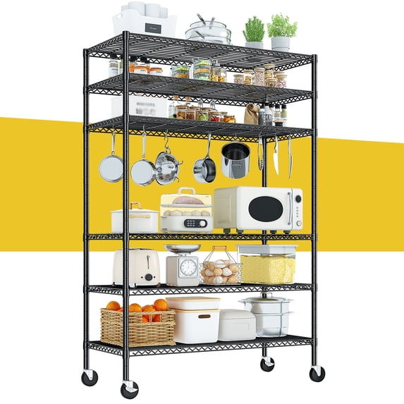 6-Tier Wire Shelving Unit with Wheels,45"W x 18"D x 82"H,1200lbs Heavy ...