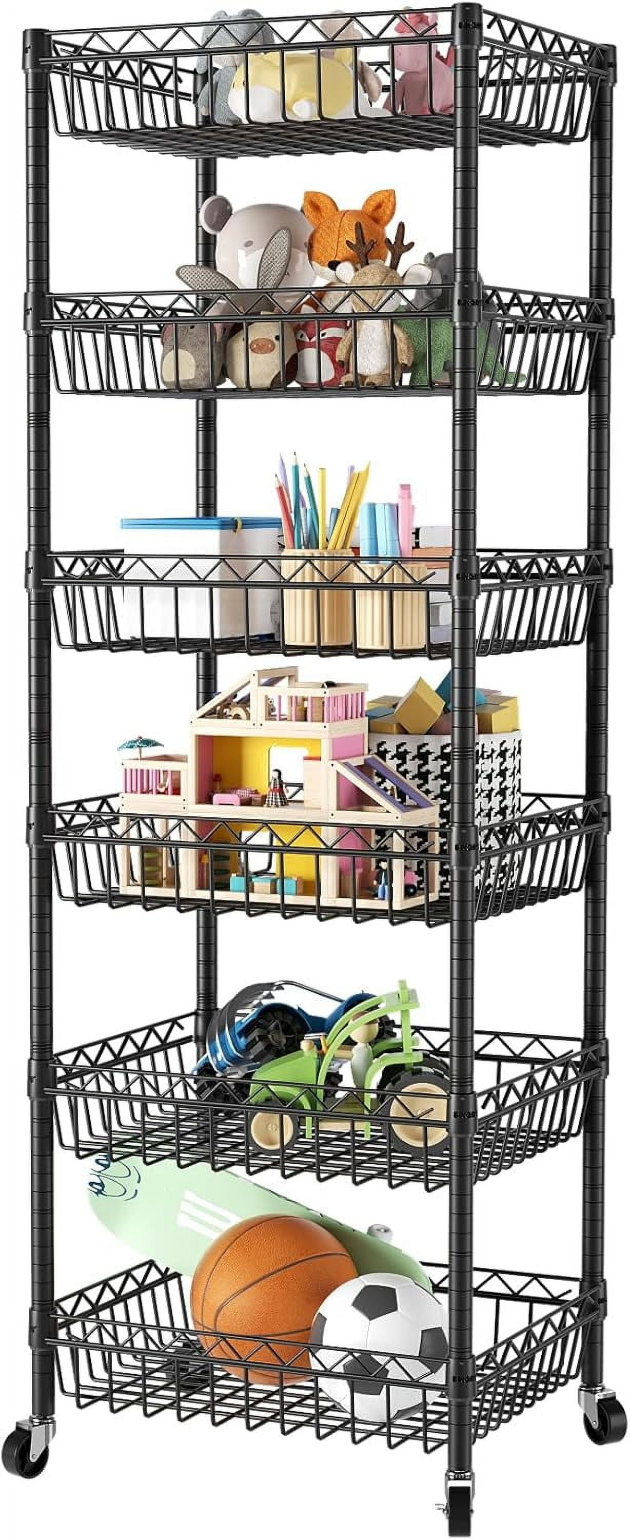 6 Tier Wire Shelving Unit with Wheels Baskets Storage Rack Corner ...