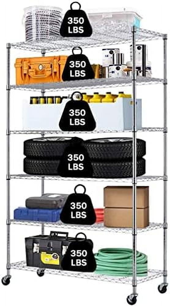 6 Tier Wire Shelving Unit with Wheels, Heavy Duty Storage Shelves, Garage Kitchen Adjustable NSF ...