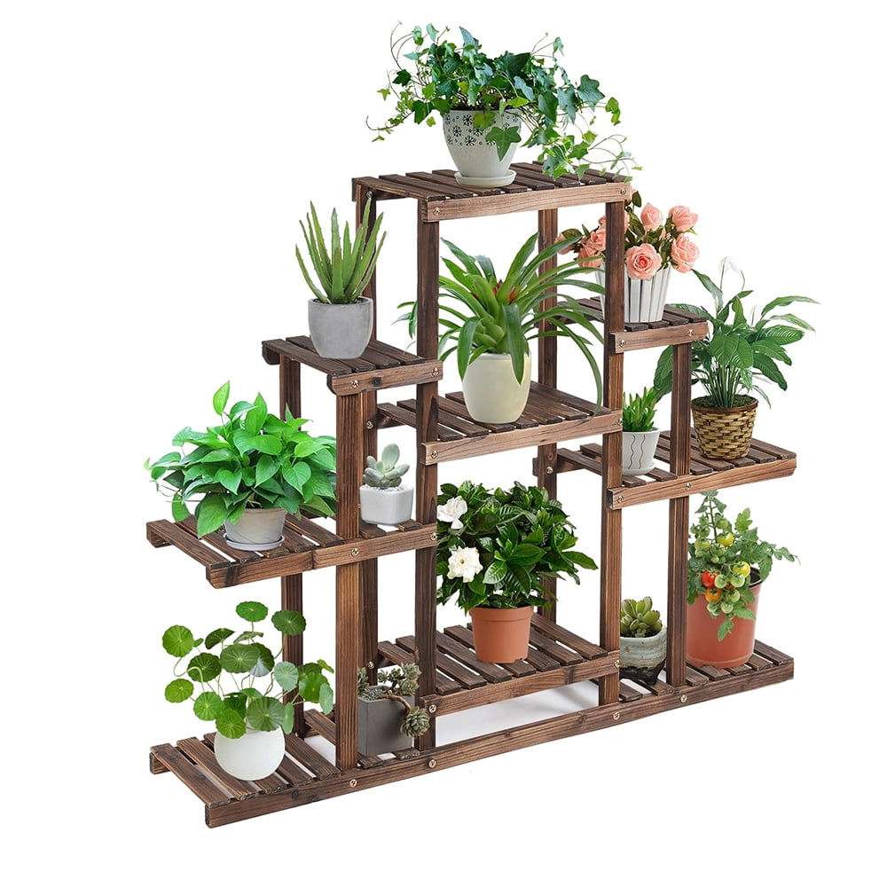 6 Tier Wooden Flower Stand Shelf for Plants, Multifunctional Plant Rack ...
