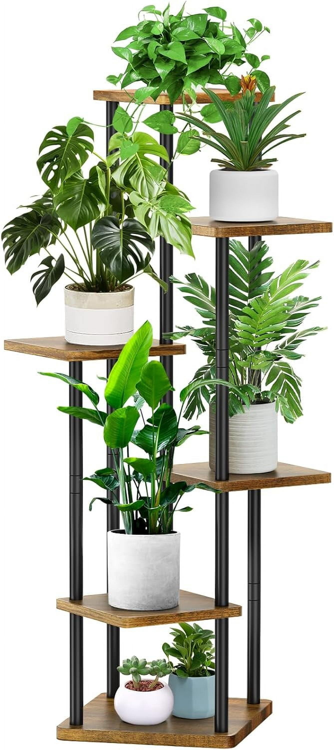 6 Tier Wood Tall Plant Stand Metal Rack Indoor, Multiple Flower Pot ...