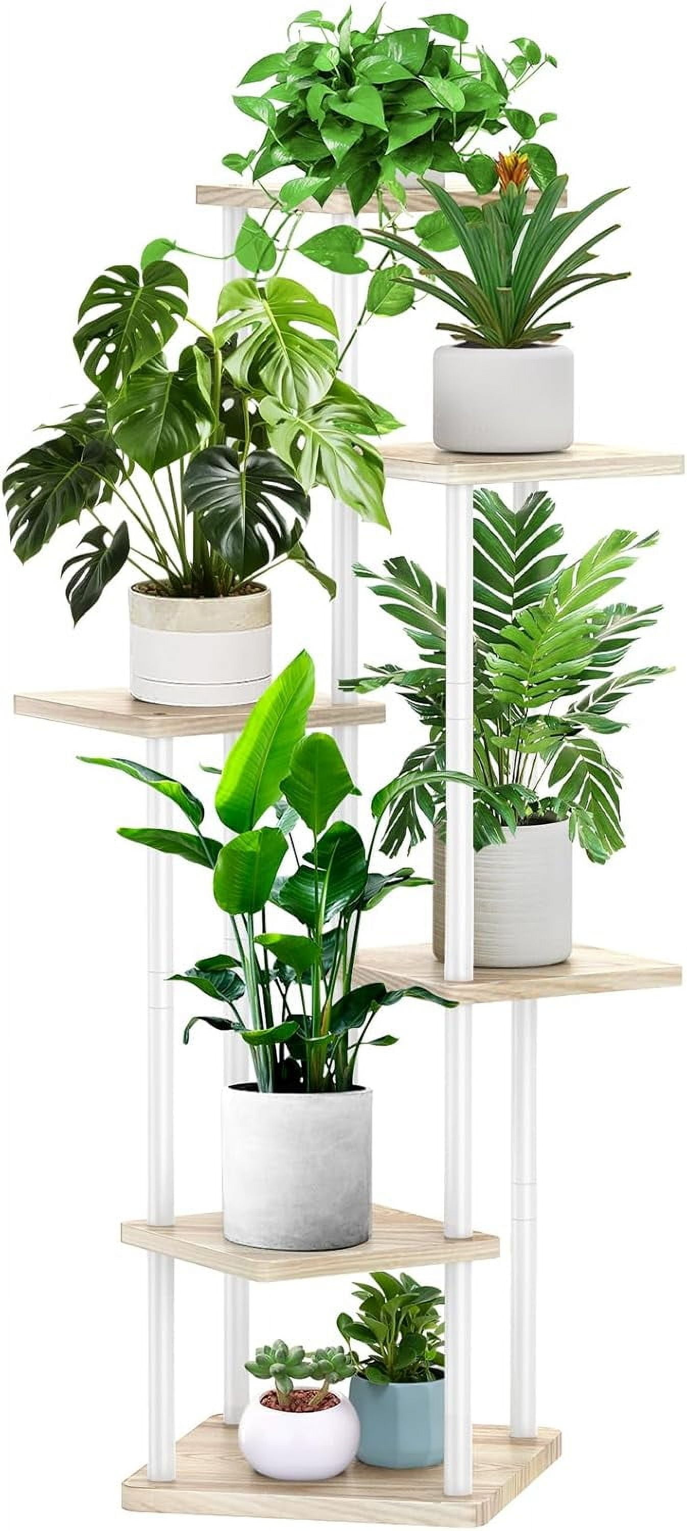 6 Tier Wood Tall Plant Stand Metal Rack Indoor, Multiple Flower Pot ...