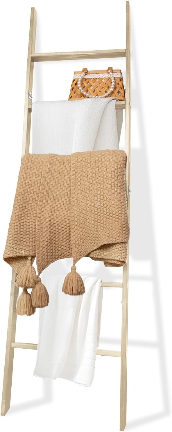 6-Tier Wooden Blanket Ladder 6FT(67"), Ladder Blanket Holder for The ...