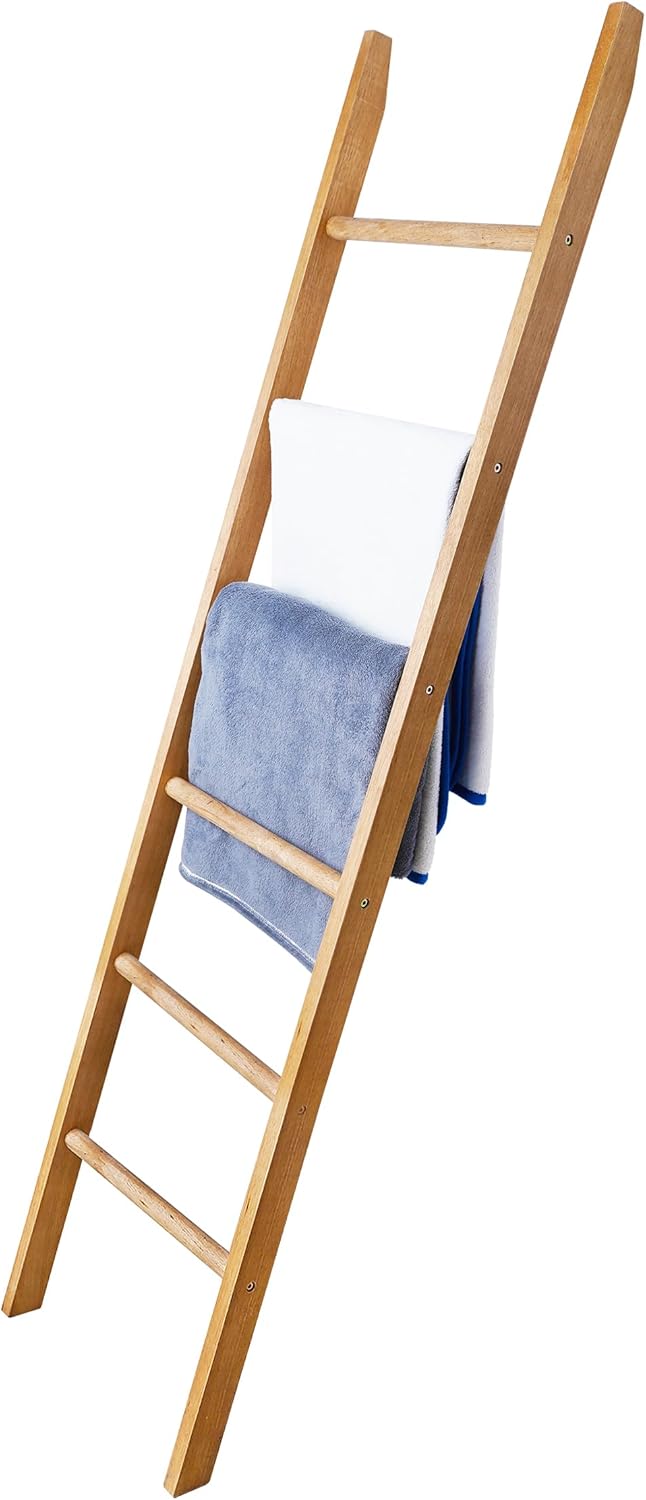 6-Tier Wooden Blanket Ladder Rack, 6.5 FT Quilt Rack Decorative Ladder ...