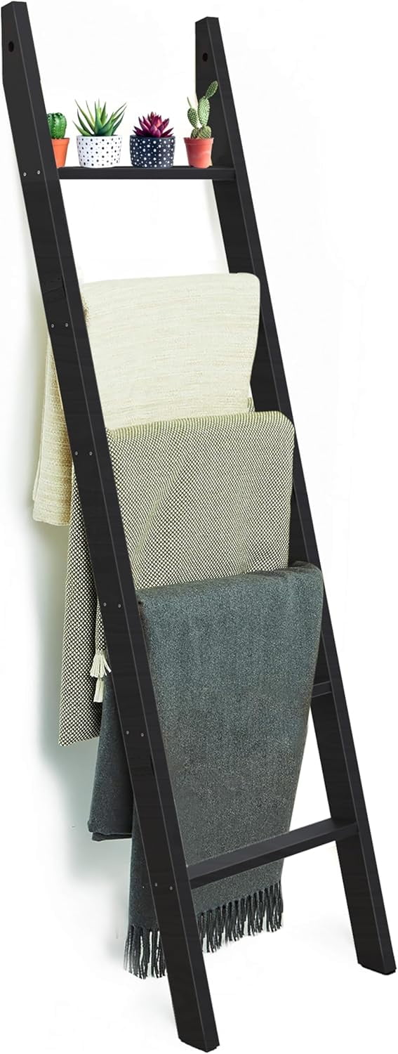 6 Tier Wooden Blanket Ladder - Rustic Style Quilt Ladder for Blankets ...