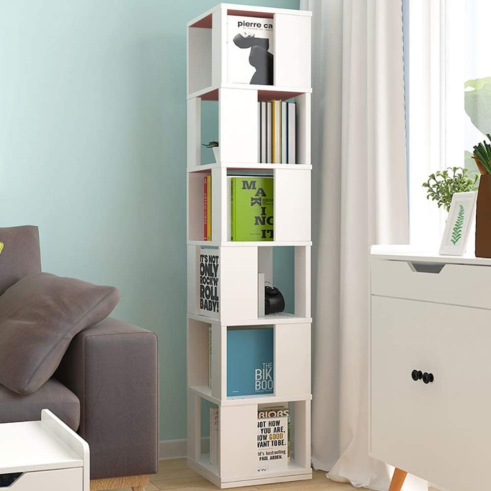 6 Tier Wooden Bookcase Corner Tall Book Shelf Modern 360° Rotating ...