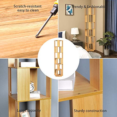 6 Tier Wooden Bookcase Corner Tall Book Shelf Modern 360° Rotating ...
