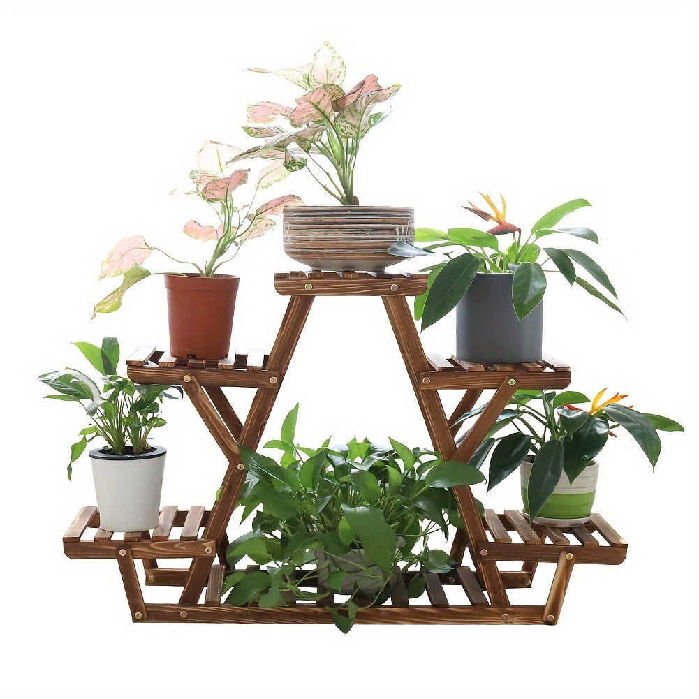 6 Tier Wooden Stand Carbonized Wood Stand Holder Flower Display Stand ...