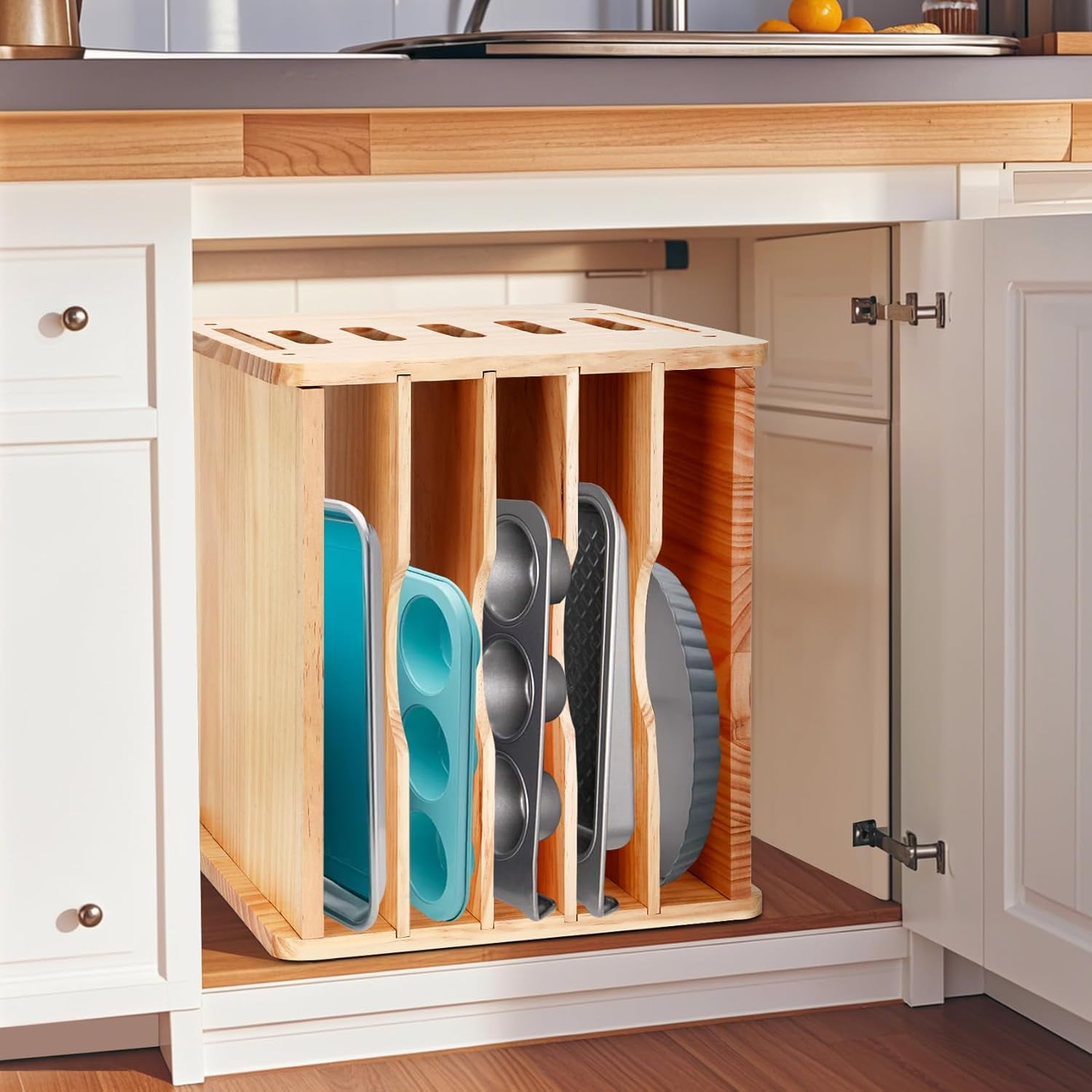 6 Tier Wooden Tray Dividers for Cabinets, Vertical Cabinet Dividers for ...