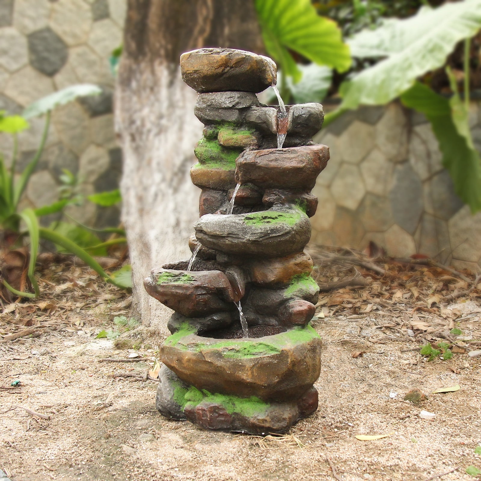 6-Tiered Outdoor Floor Rock Water Garden Fountain 37.4''H Cascading ...