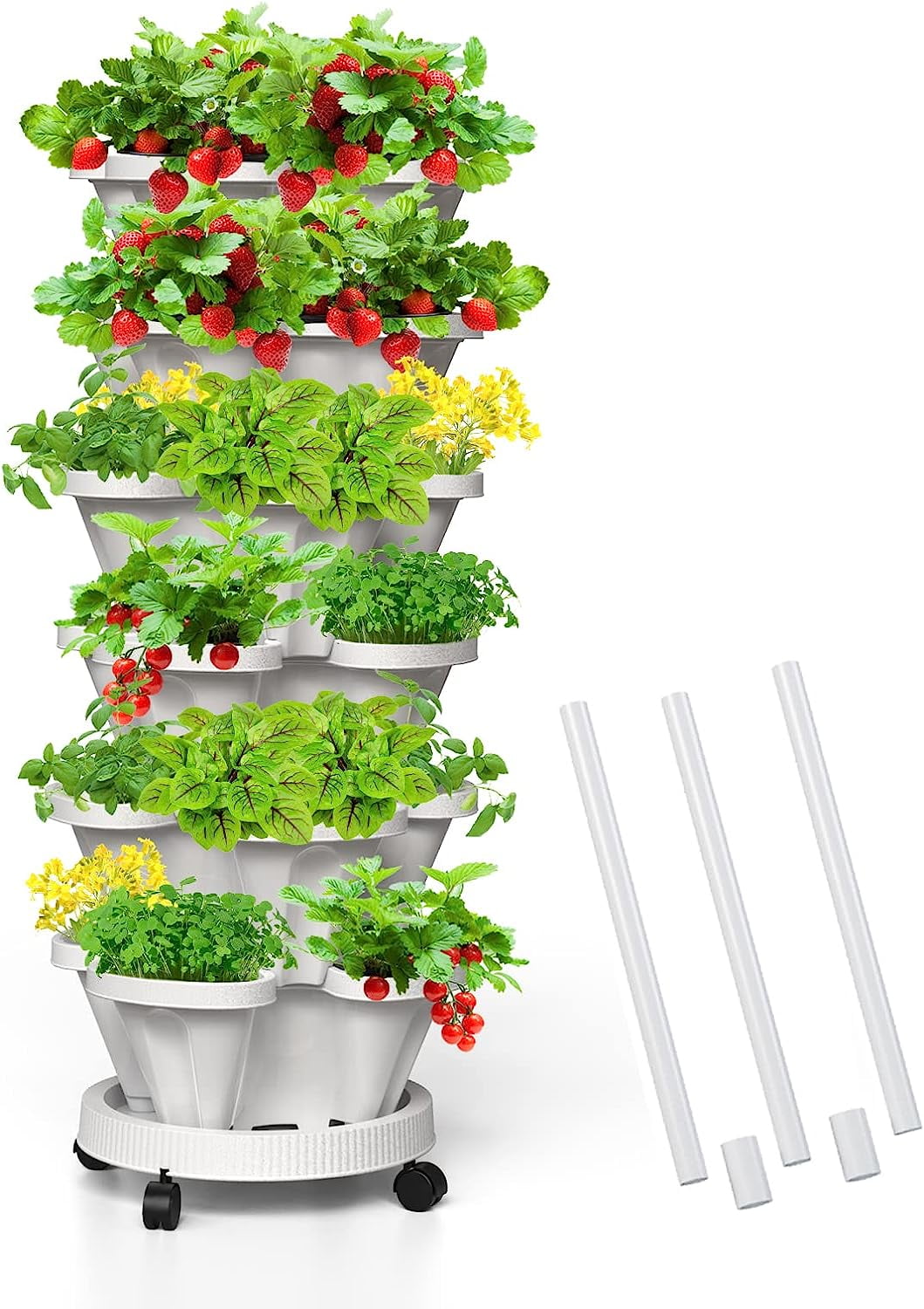 6 Tiered Strawberry Vertical Planters, Stacking Tower Garden with ...