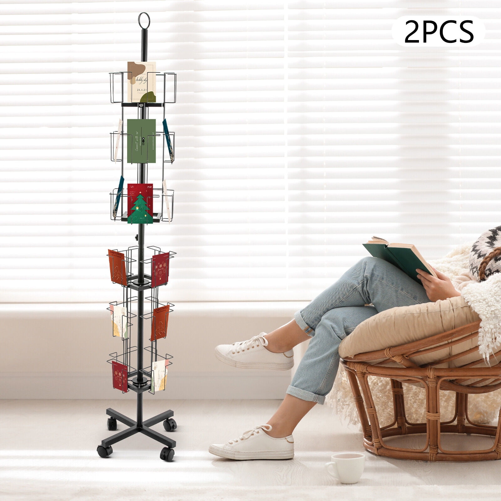 6 Tiers 2 Pcs Black Iron 360° Rotating Greeting Card Rack, Display ...