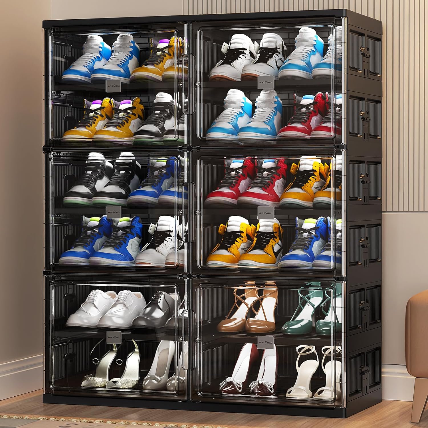6 Tiers 24 Pairs Hard Plastic Shoe Storage Organizer Cabinet for ...