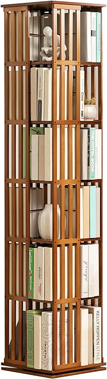 6 Tiers 360° Rotating Bookshelf, Bamboo Rotating Book Shelf, Rotating ...