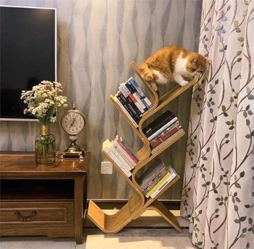 6 Tiers Bamboo Bookshelf, Freestanding Book Display Stand with Large ...