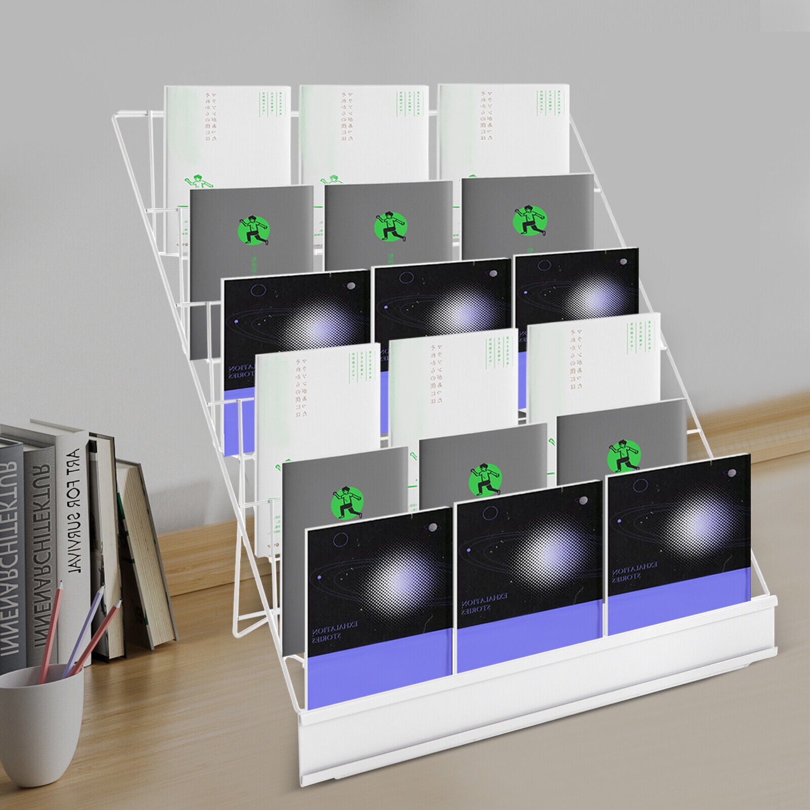 6 Tiers Book Display Rack Tabletop Magazines Stand Newspapers Holder ...