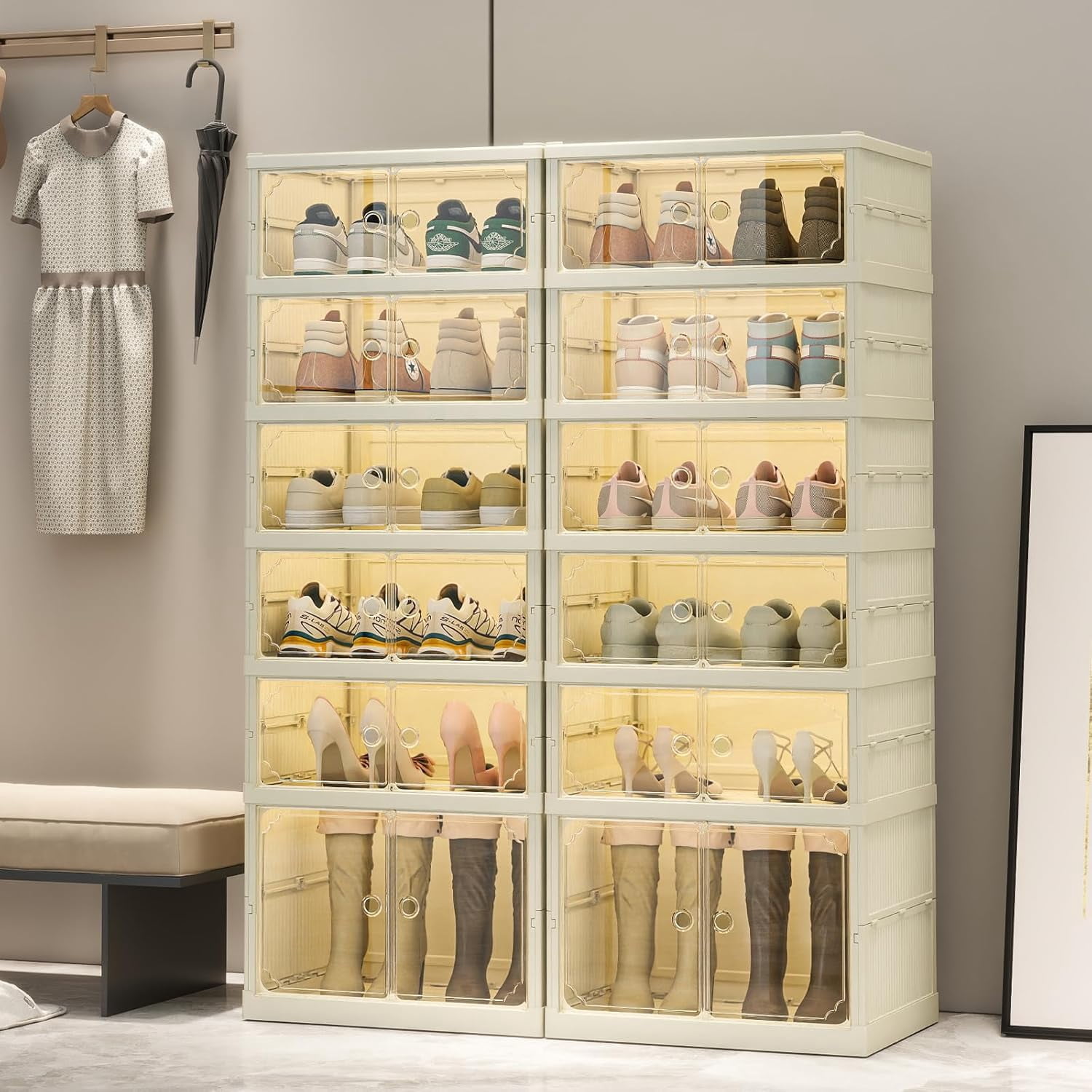 6 Tiers Foldable Shoe Rack Organizer for Closet with Wheels, 24Pairs ...