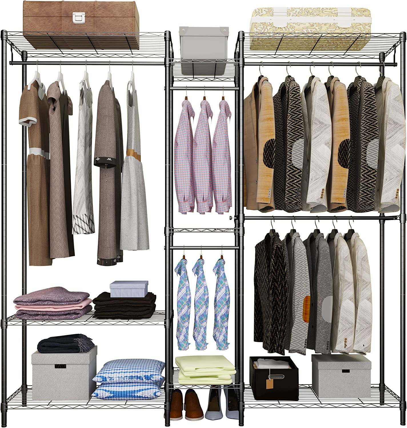 6 Tiers Heavy Duty Clothes Shelf,Metal Garment Rack, Adjustable Garment ...