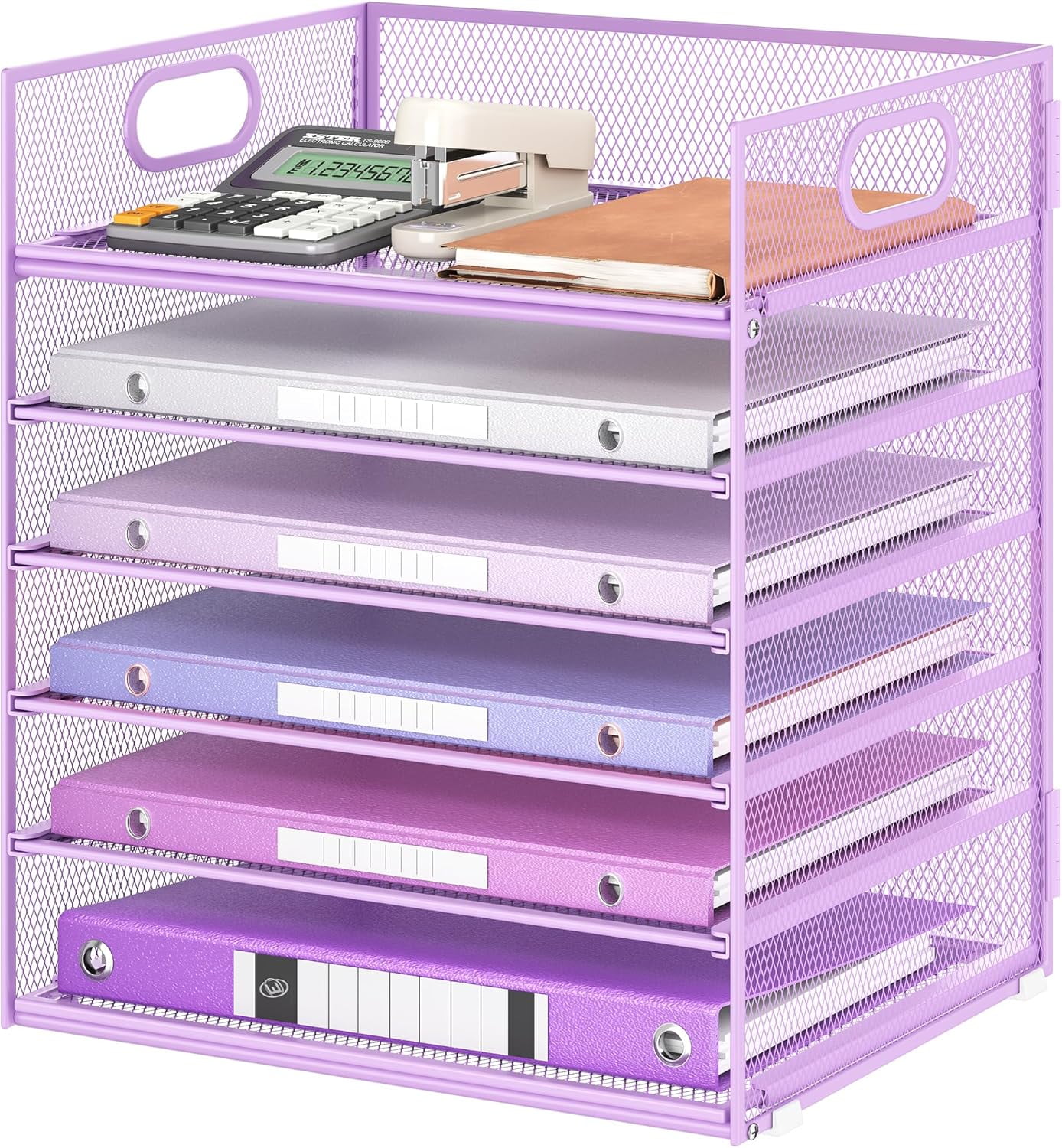 6 Tiers Letter Tray Paper Organizer with Handle, Mesh Desk File ...