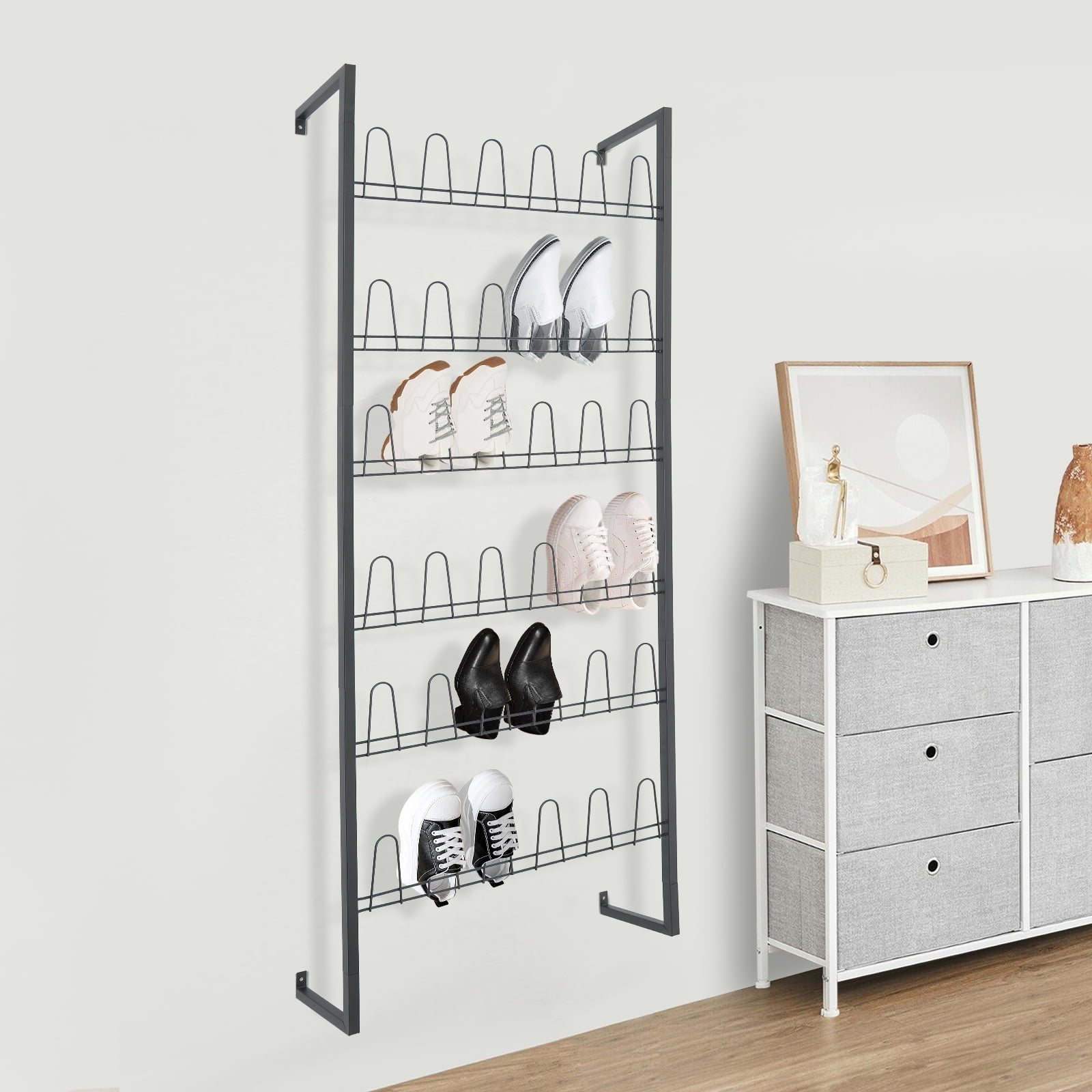 6 Tiers Metal Shoe Organizer, Wall Mounted Shoe Rack, Metal Hanging ...