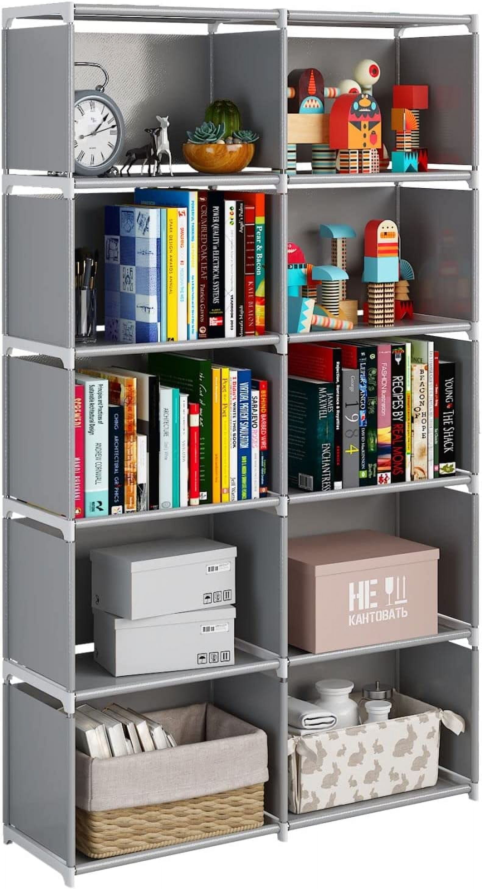 6-Tiers Portable Bookshelf with Fabric Cloth at Back, 10 Cube Closet ...