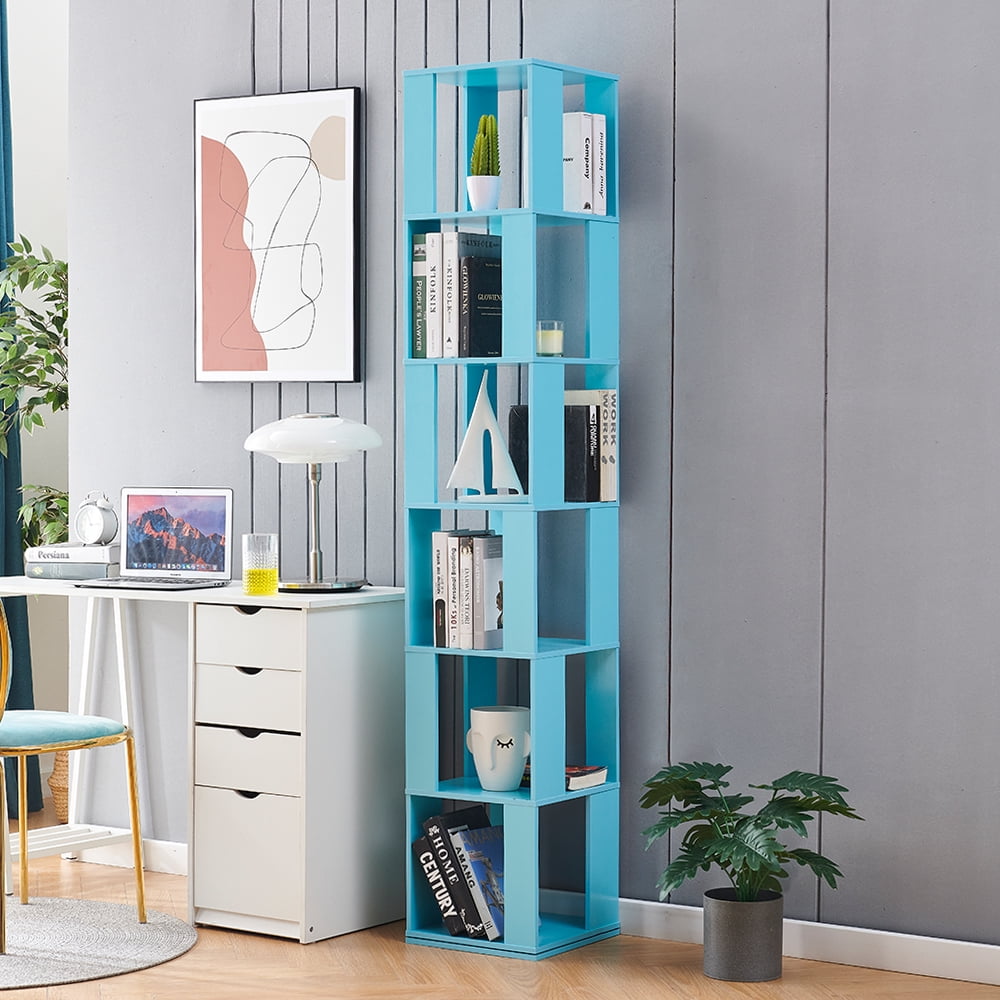 BonChoice 6-Tier Rotating Bookshelf Revolving Bookcase with Storage ...