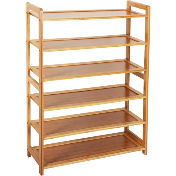 6 Tiers Shoe Rack Natural Bamboo Shoes Shelf Storage for Hallway ...