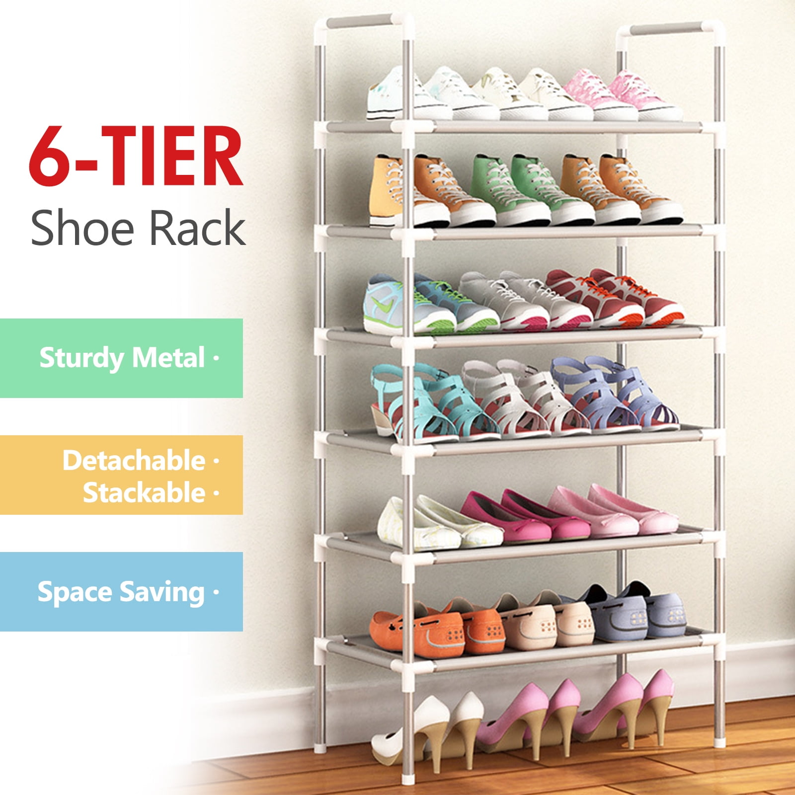 6 Tiers Shoes Rack 18 Pairs Stackable Shoe Storage Cabinet Free ...