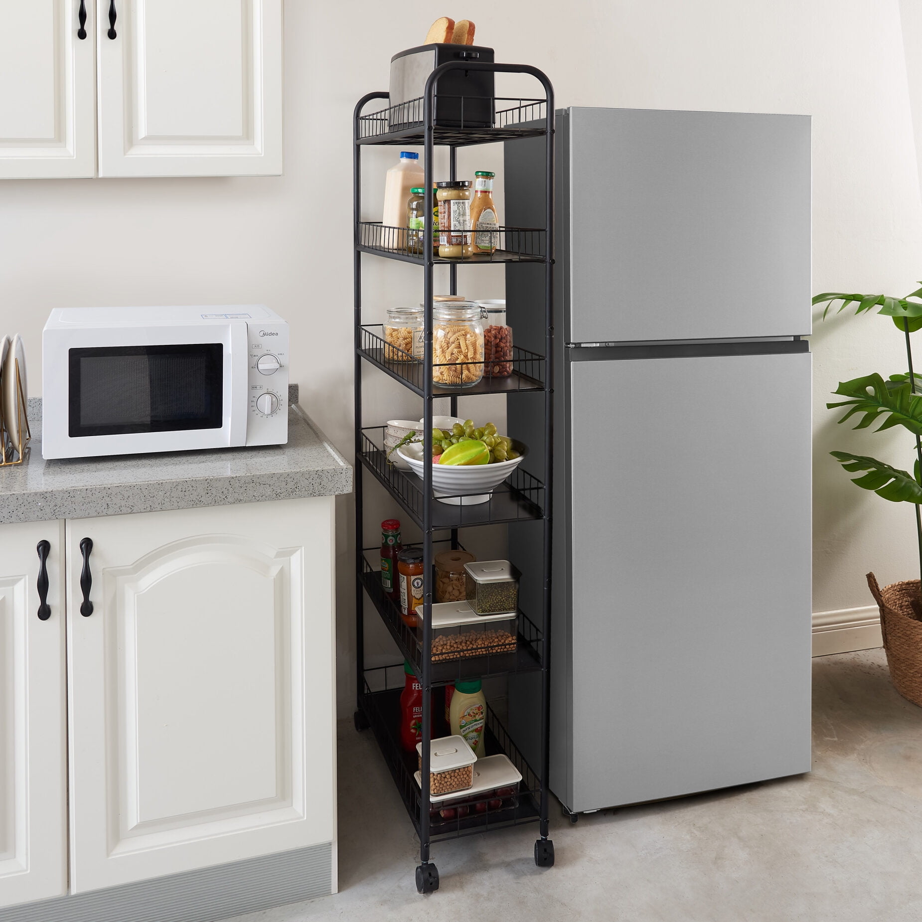 6 Tiers Slim Rolling Storage Cart with Compact Web Structure, Slide Out ...